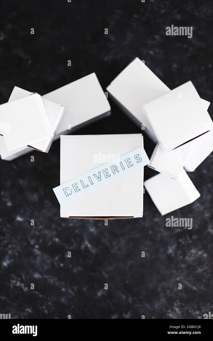 shipping industry and online shopping concept, group of white delivery ...