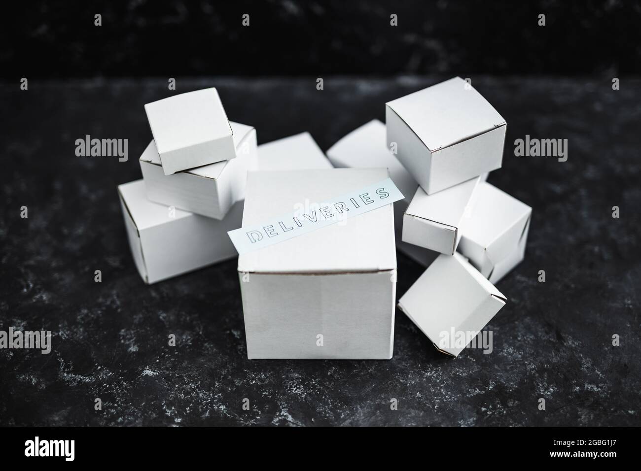 shipping industry and online shopping concept, group of white delivery ...