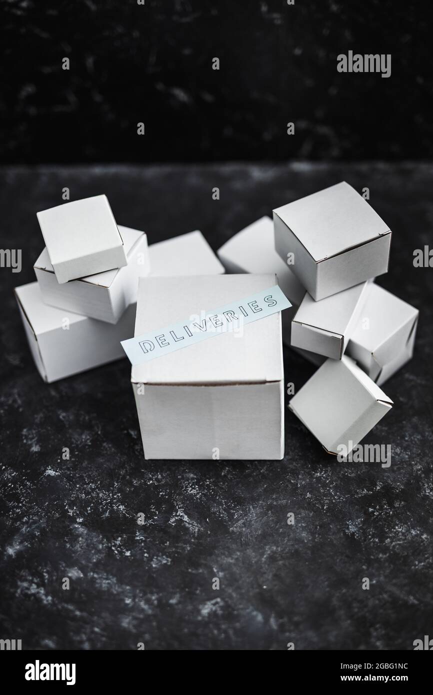 shipping industry and online shopping concept, group of white delivery ...