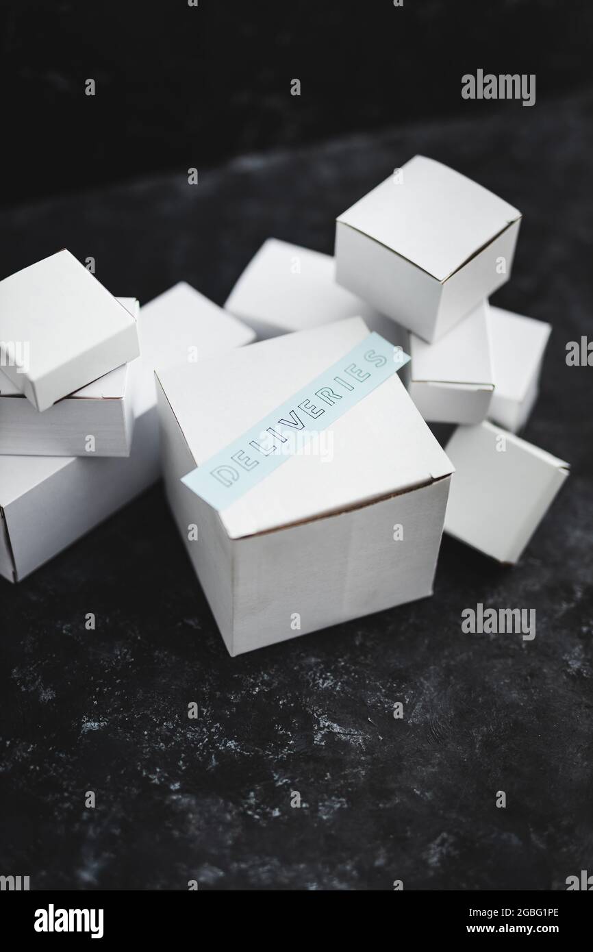 shipping industry and online shopping concept, group of white delivery ...