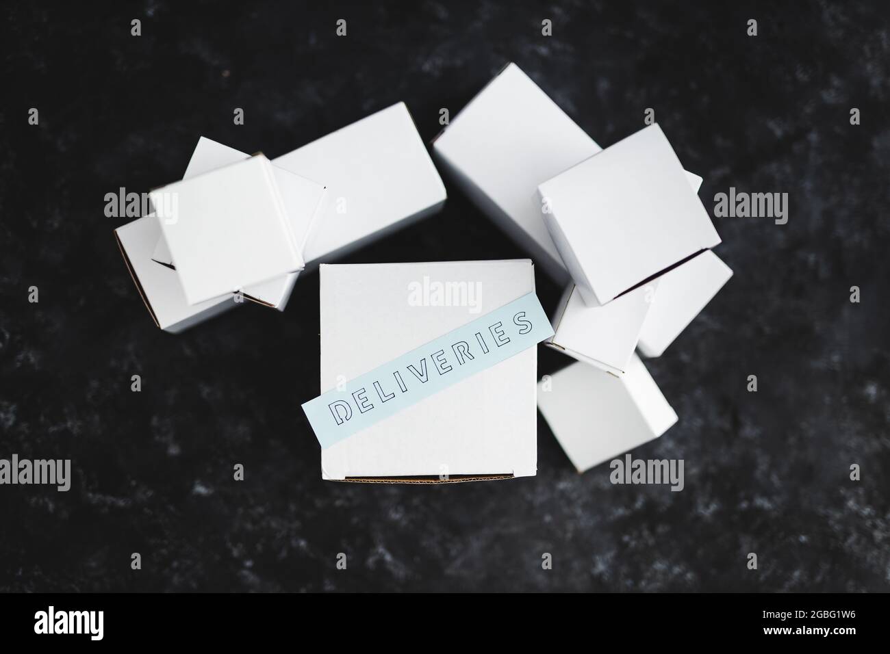 shipping industry and online shopping concept, group of white delivery ...