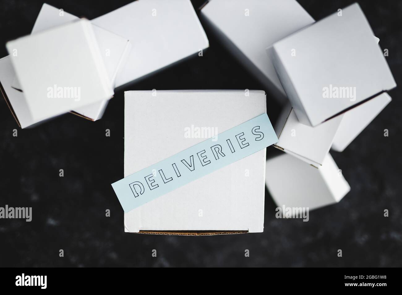 shipping industry and online shopping concept, group of white delivery ...