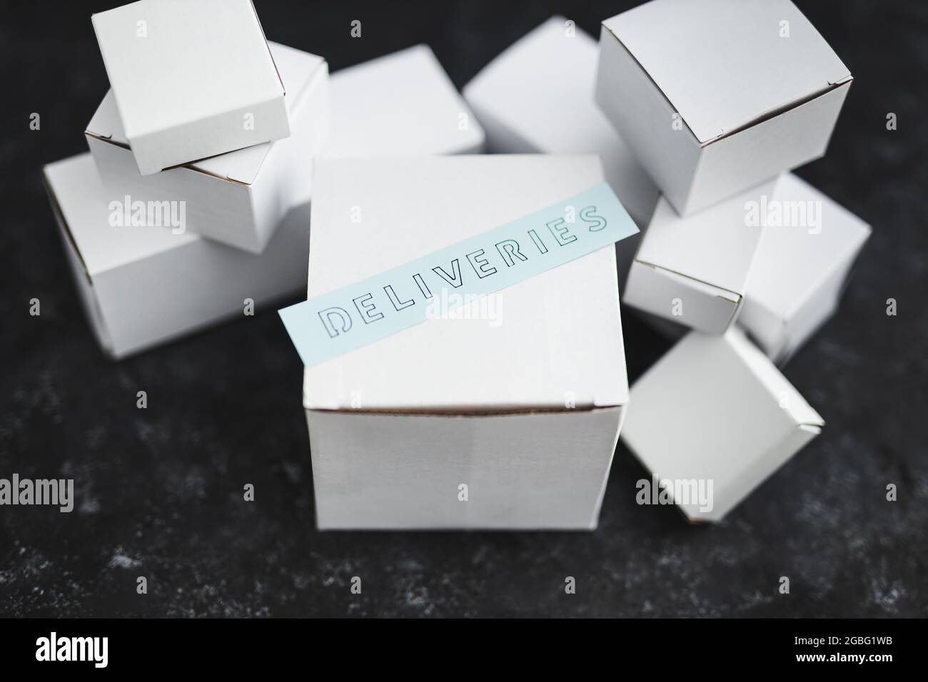 shipping industry and online shopping concept, group of white delivery ...