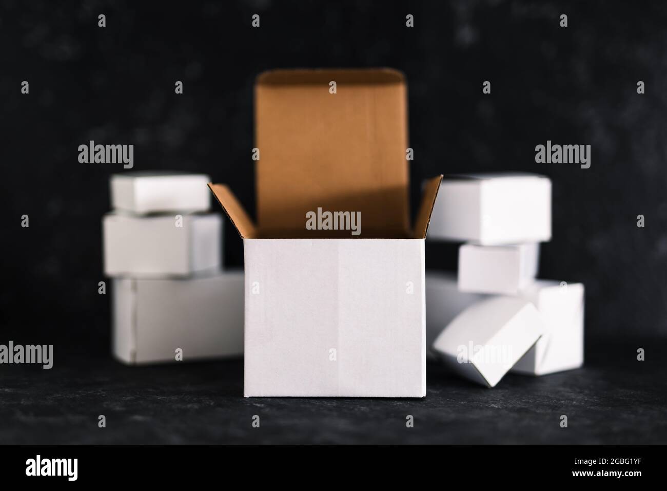 shipping industry and online shopping concept, group of white delivery ...