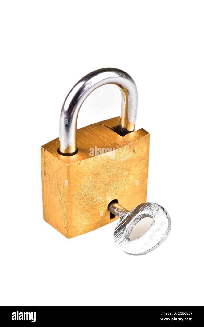 Brass Lock With Key Isolated On White Background With Clipping Path ...