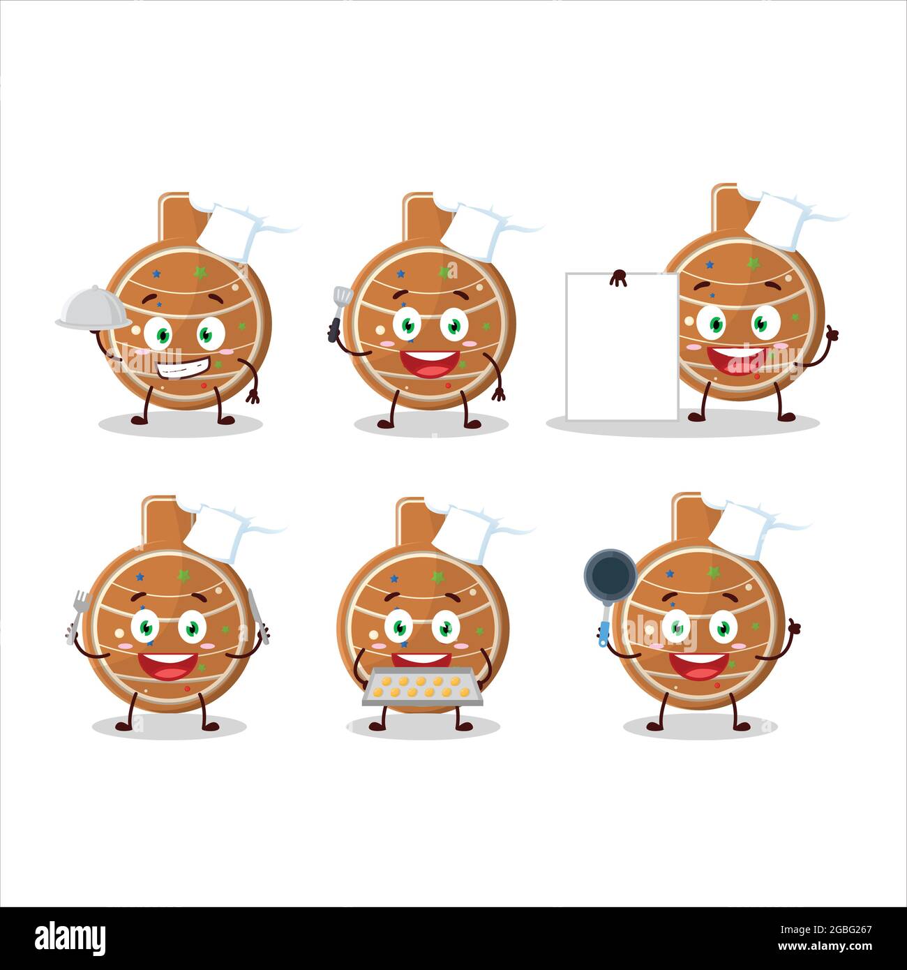Cartoon character of gingerbread light blub with various chef emoticons ...