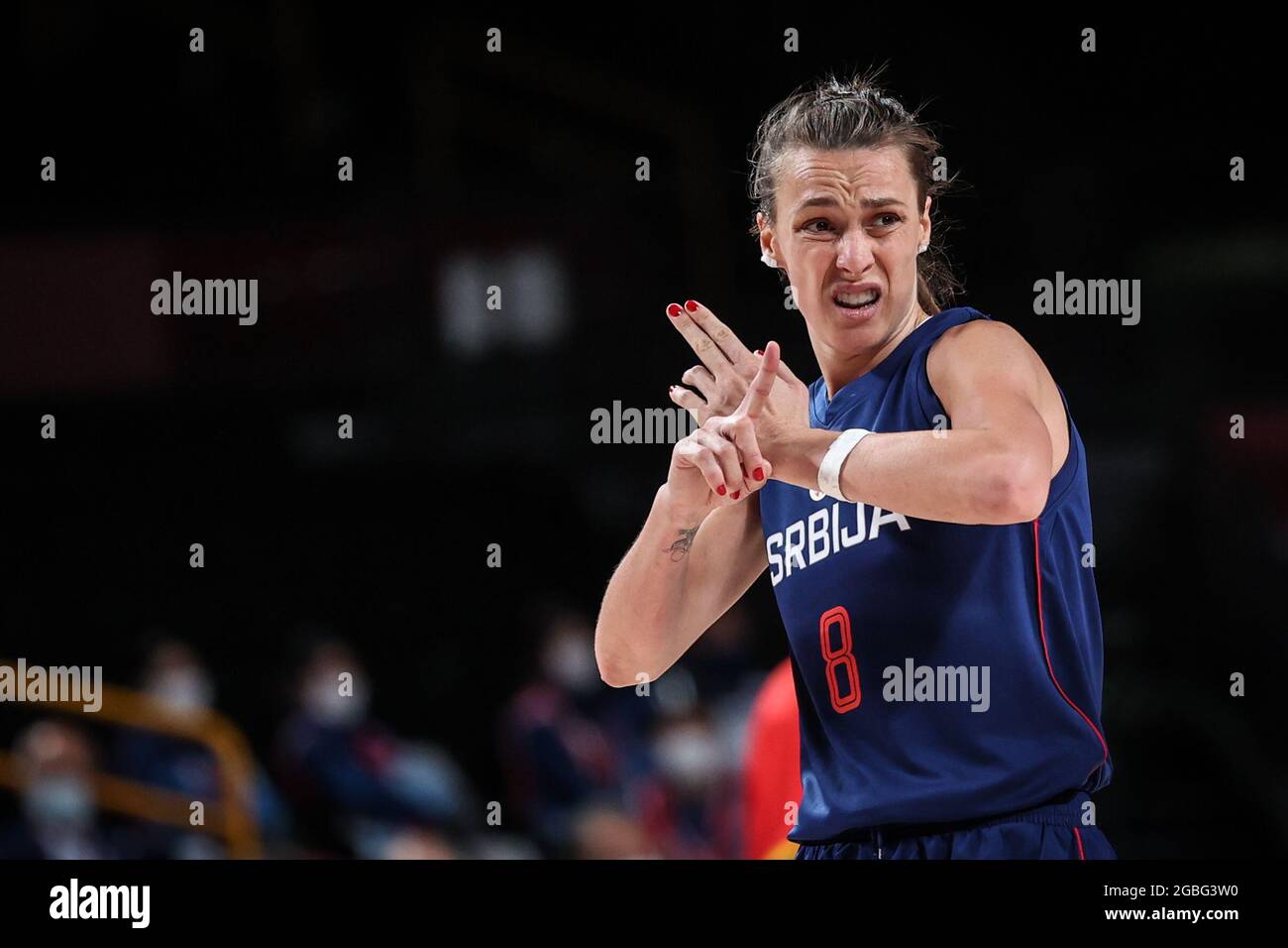 Saitama, Japan. 4th Aug, 2021. Nevena Jovanovic of Serbia gestures ...