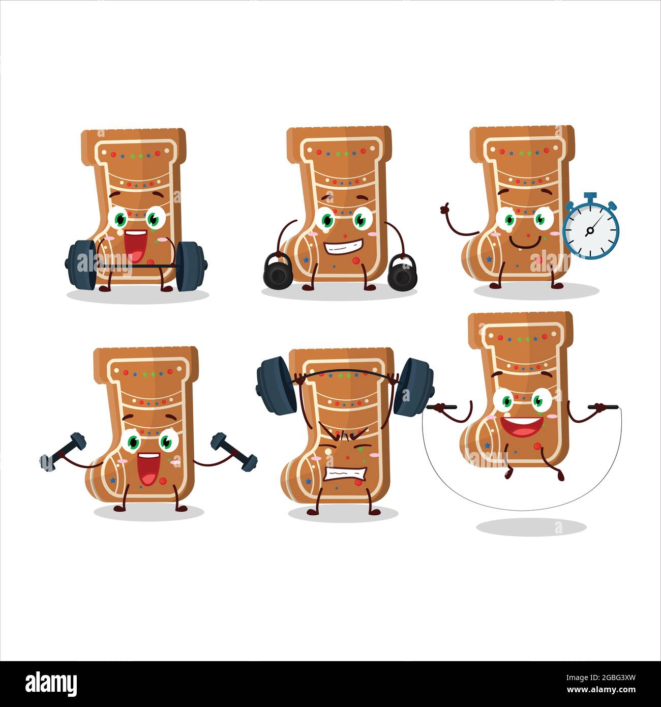 A healthy gingerbread socks cartoon style trying some tools on Fitness ...