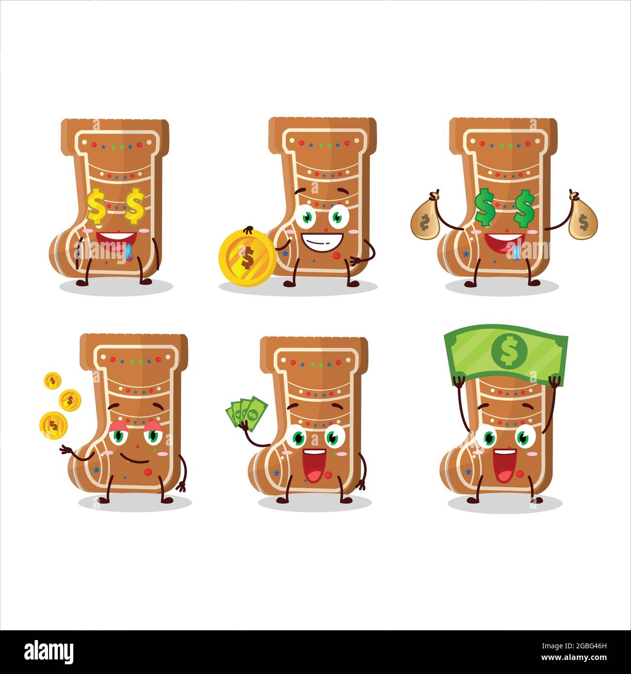 Gingerbread socks cartoon character with cute emoticon bring money ...
