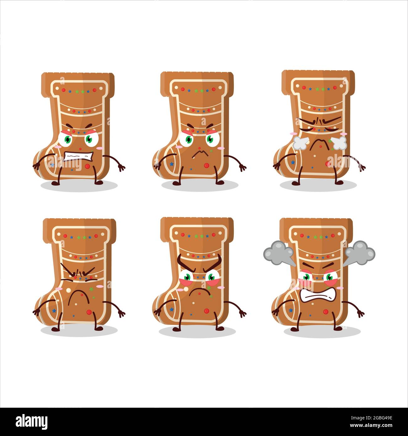Gingerbread socks cartoon character with various angry expressions ...
