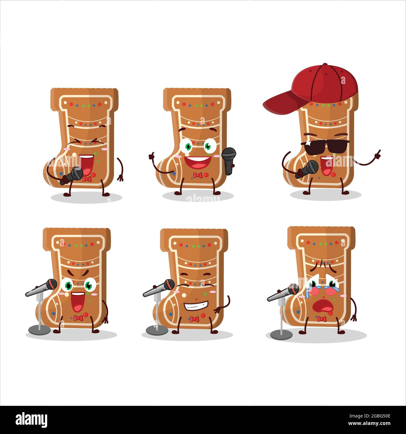 A Cute Cartoon design concept of gingerbread socks singing a famous ...