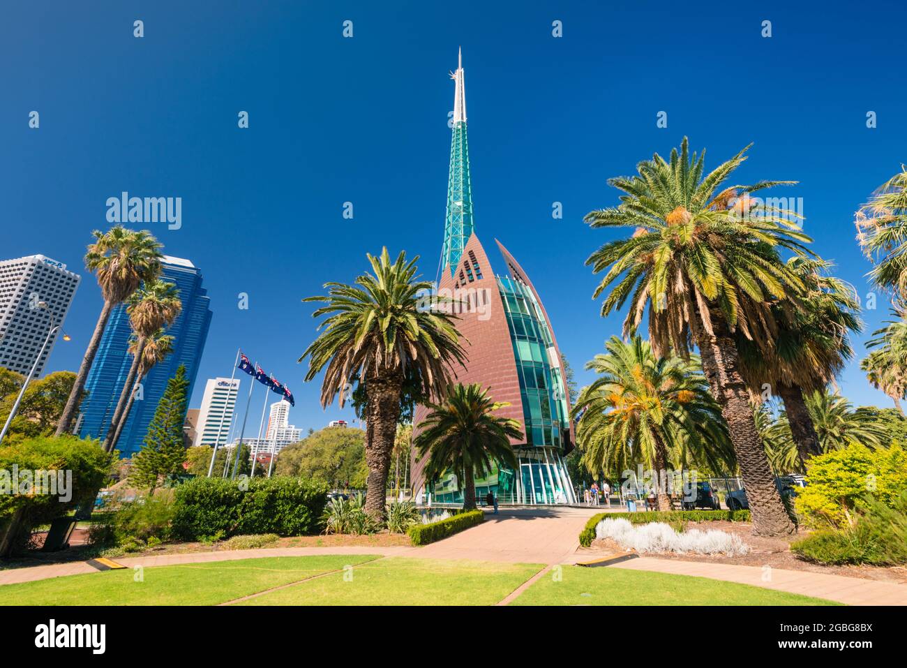 Daytime view of the striking Bell Tower or Swan Bells in the modern ...