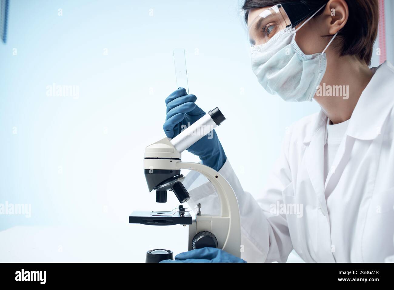Laboratory microscope biotechnology research work Stock Photo - Alamy
