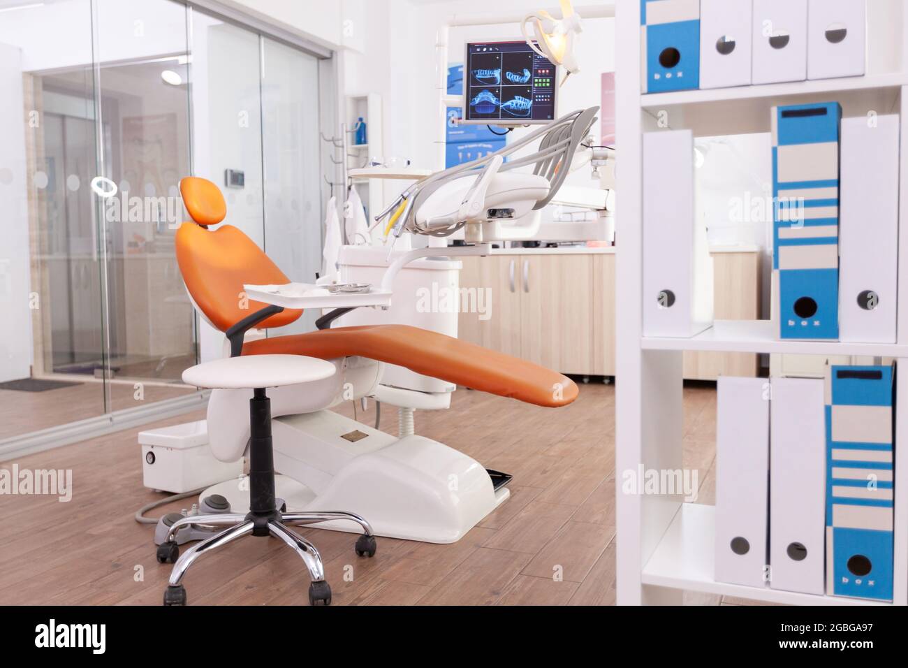 Interior of stomatology orthodontic hospital office with nobody in it ...