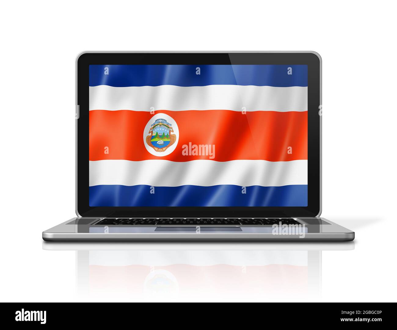 Costa Rica flag on laptop screen isolated on white. 3D illustration ...