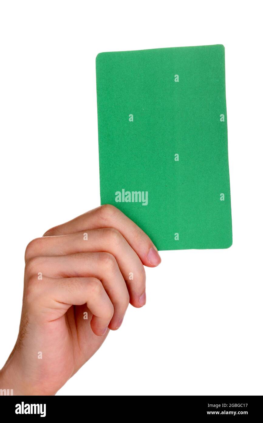 hand holding green card isolated on white Stock Photo - Alamy