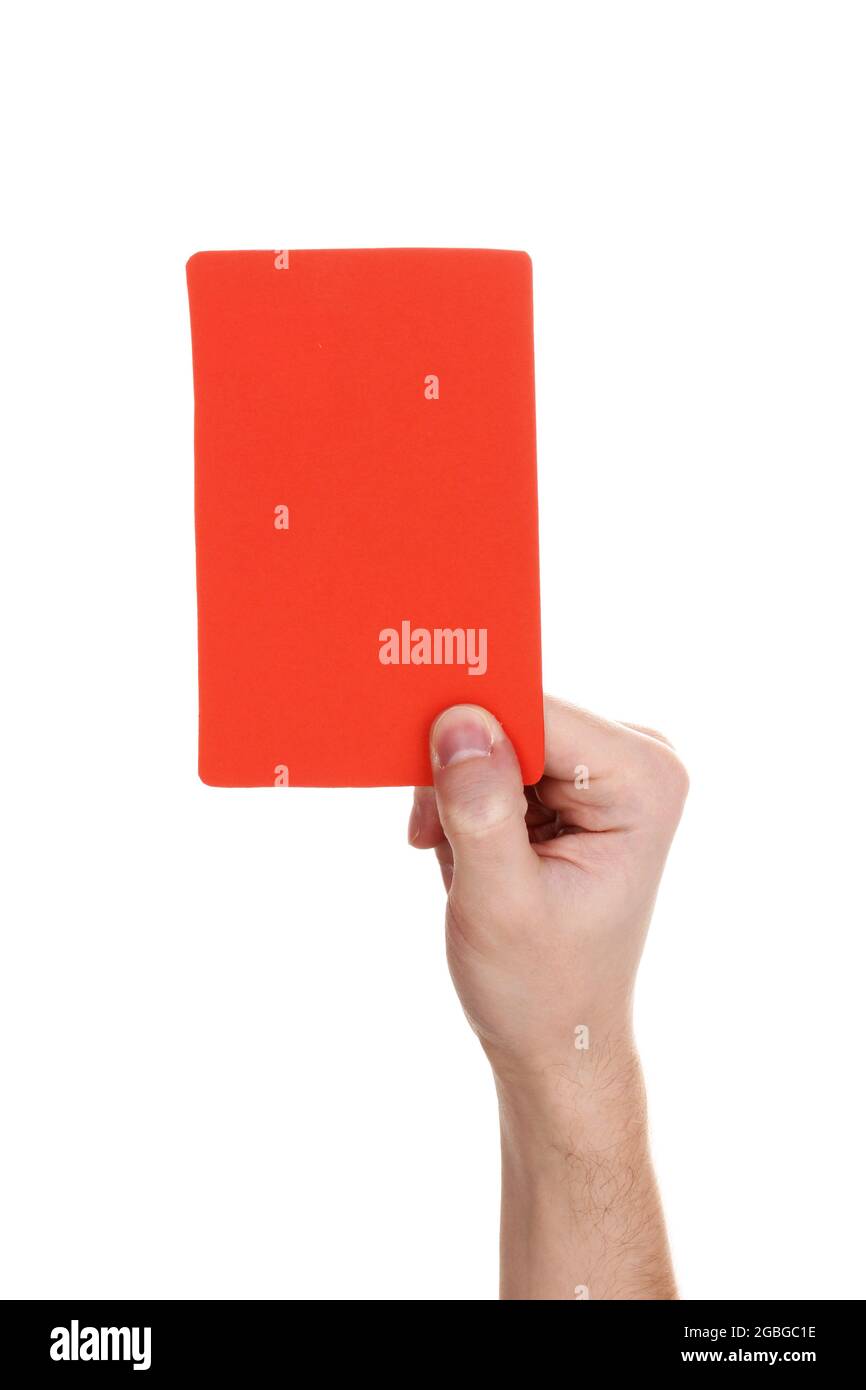 hand holding red card isolated on white Stock Photo - Alamy