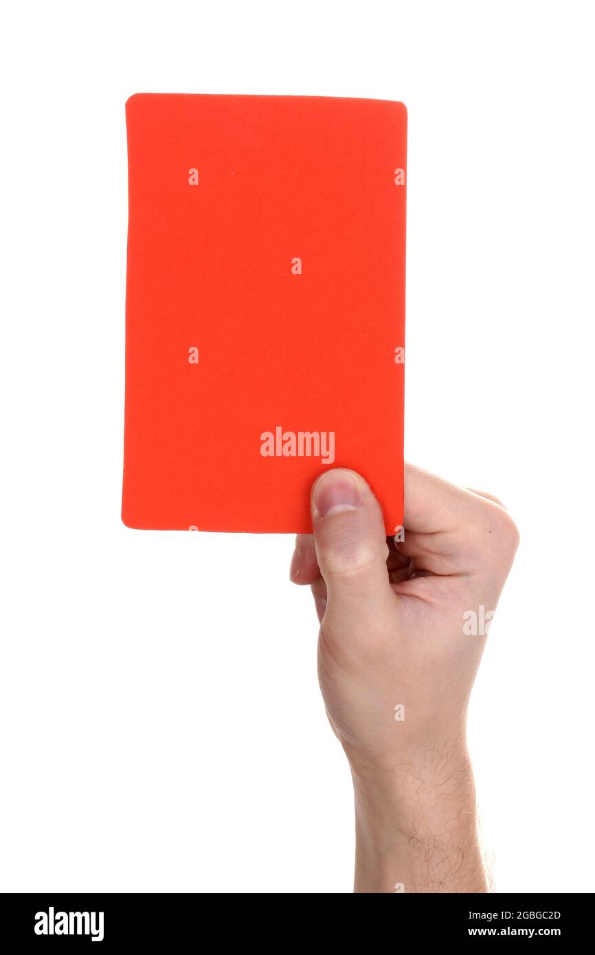 hand holding red card isolated on white Stock Photo - Alamy