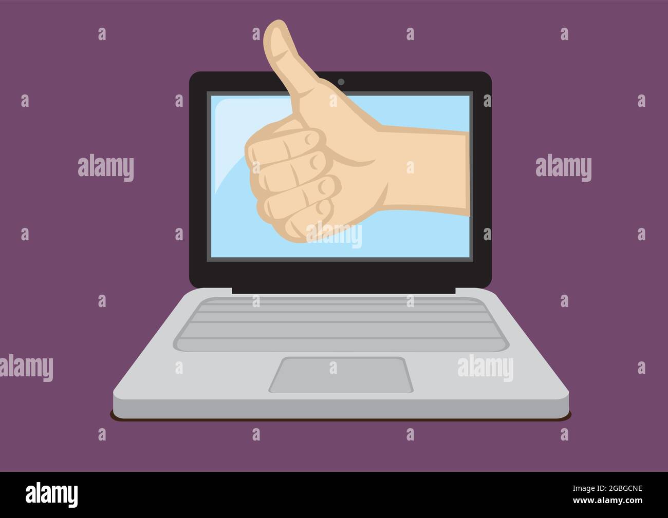 Thumbs up coming out from the computer. Concept of computer promotion ...