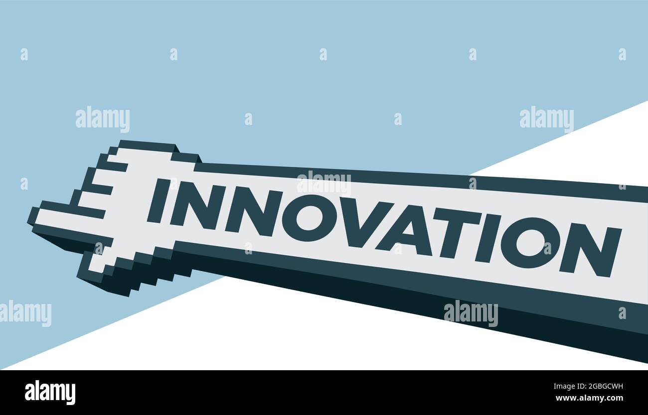 Digital hand with the text Innovation facing towards the future ...