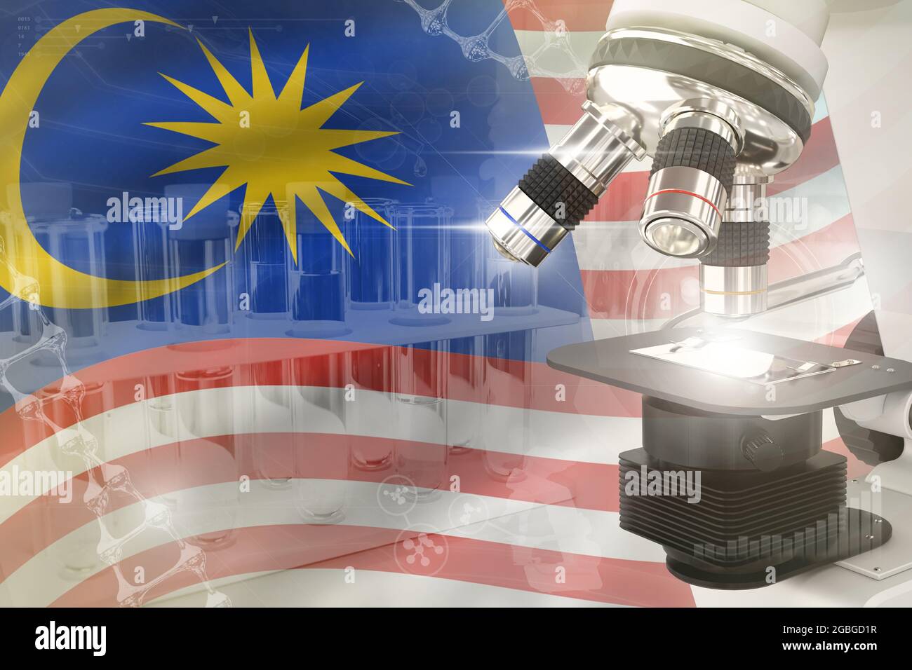 Malaysia science development digital background - microscope on flag ...