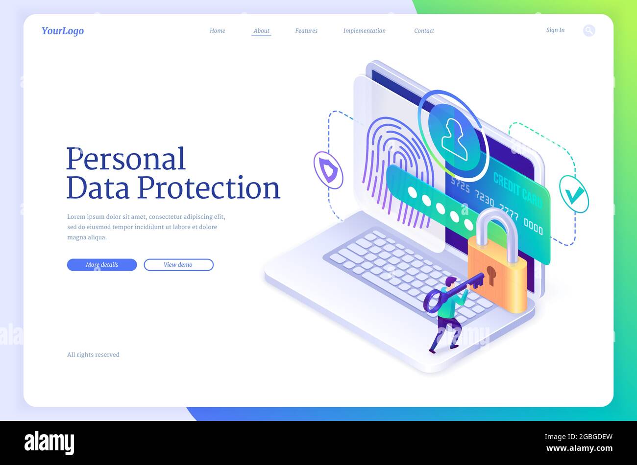Personal data protection isometric landing page Stock Vector Image ...