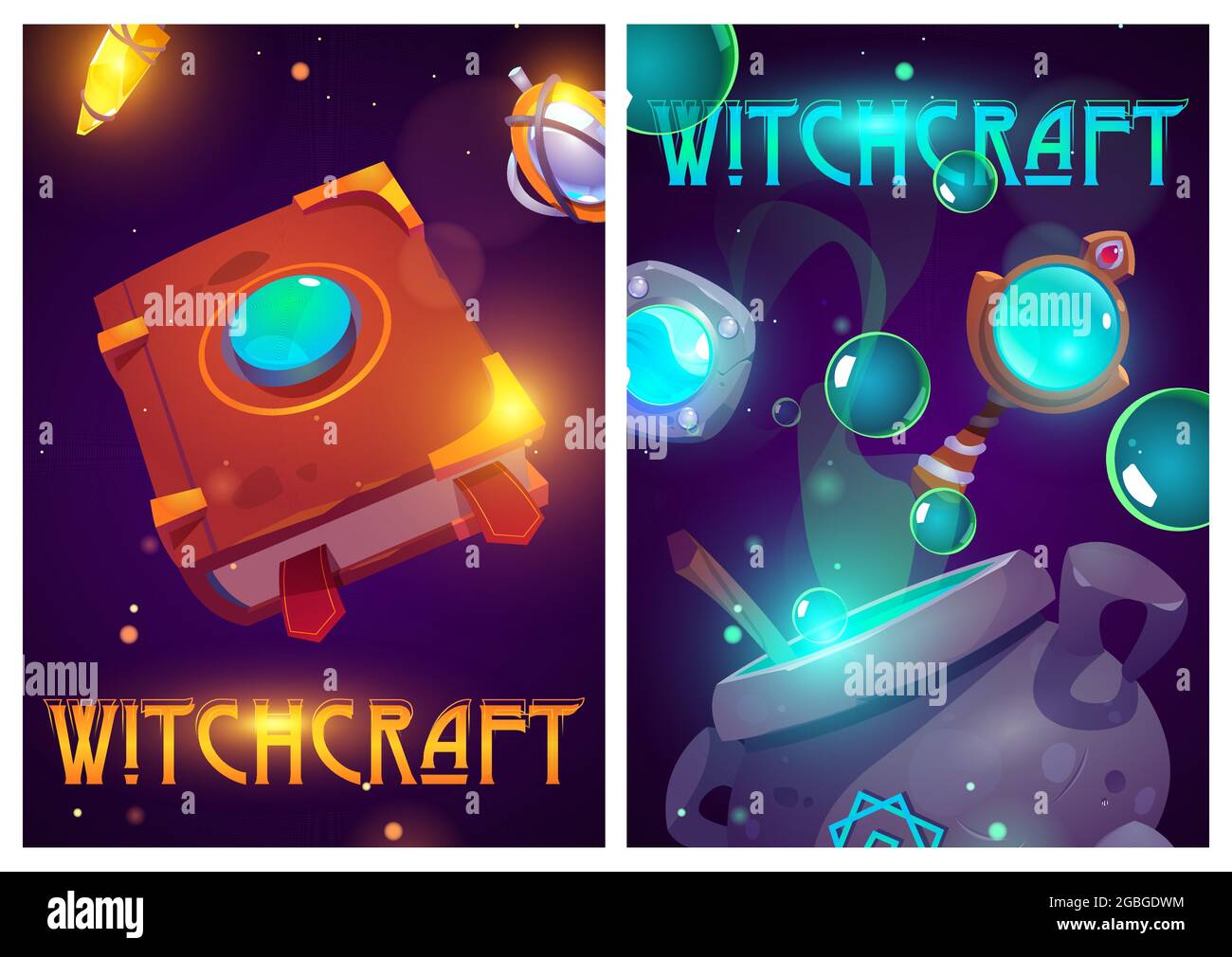 Witchcraft cartoon posters with magician stuff Stock Vector Image & Art ...