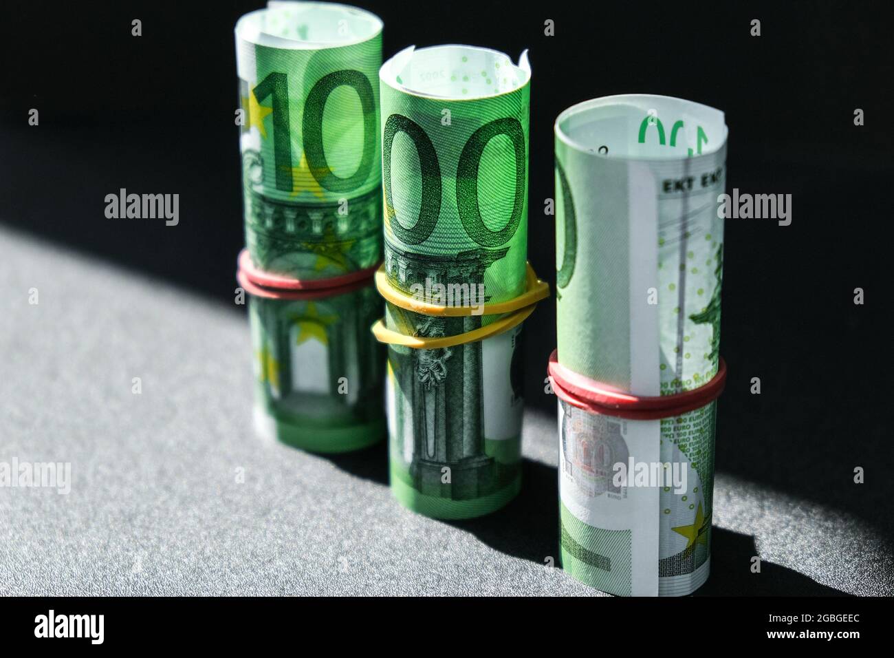 Close up of Euro money roll. Euro banknote set cash money - EU currency ...