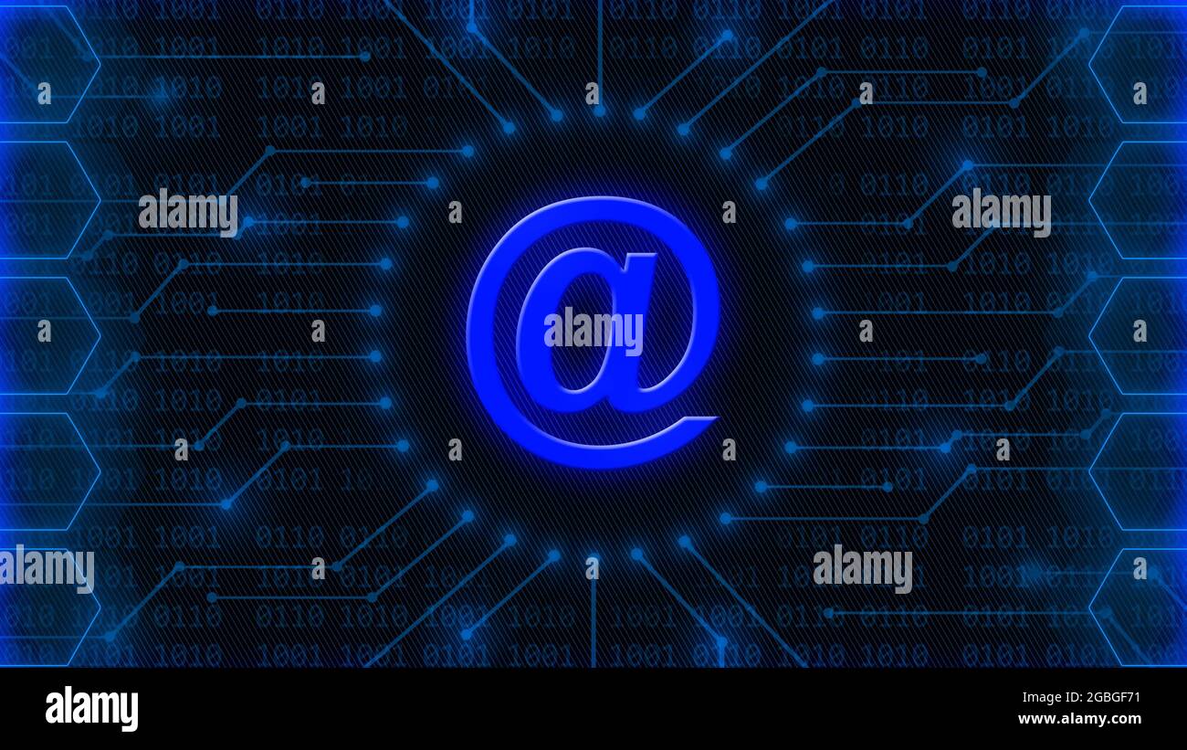 At Sign In Middle Of 4 Digit Binary Code Behind Information Connecting Lines Between Honeycomb