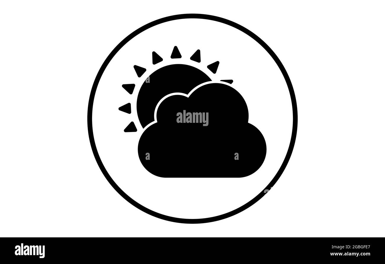Weather icon of white cloud and sun, vector illustration. Sticky symbol ...