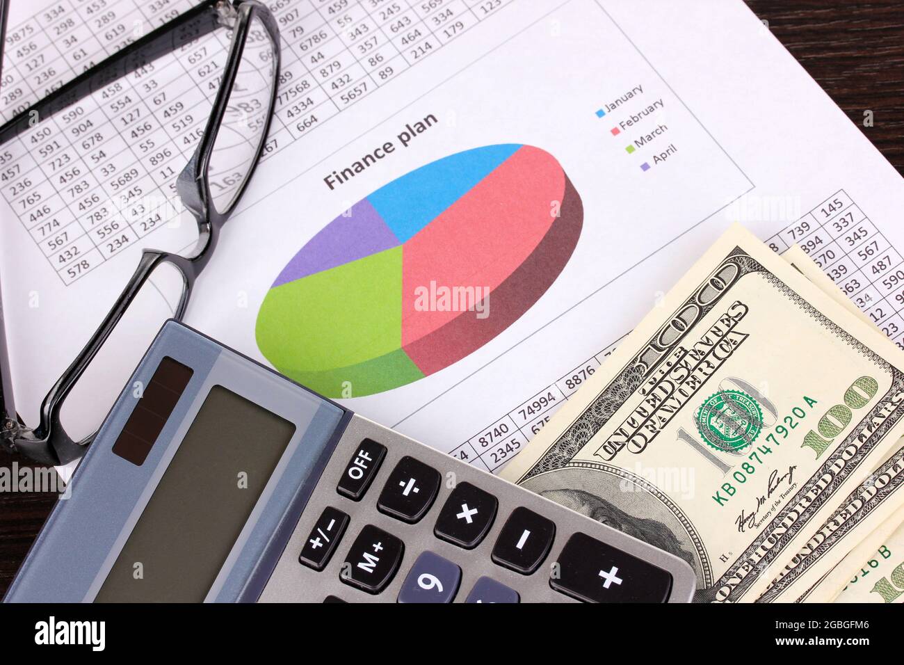 Documents, money and glasses close-up Stock Photo - Alamy