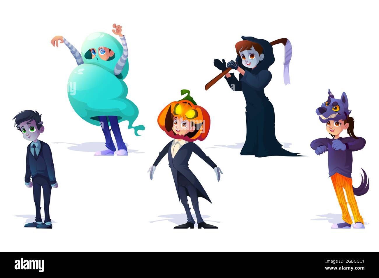 Kids in Halloween monsters costumes spooky set Stock Vector Image & Art ...