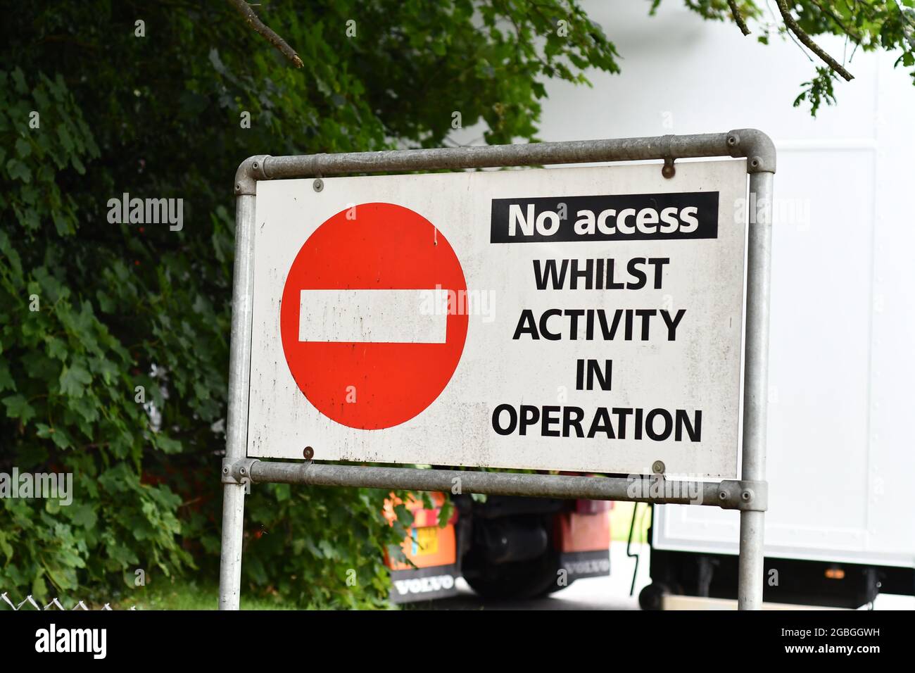 No Access whilst activity in operation sign Stock Photo - Alamy