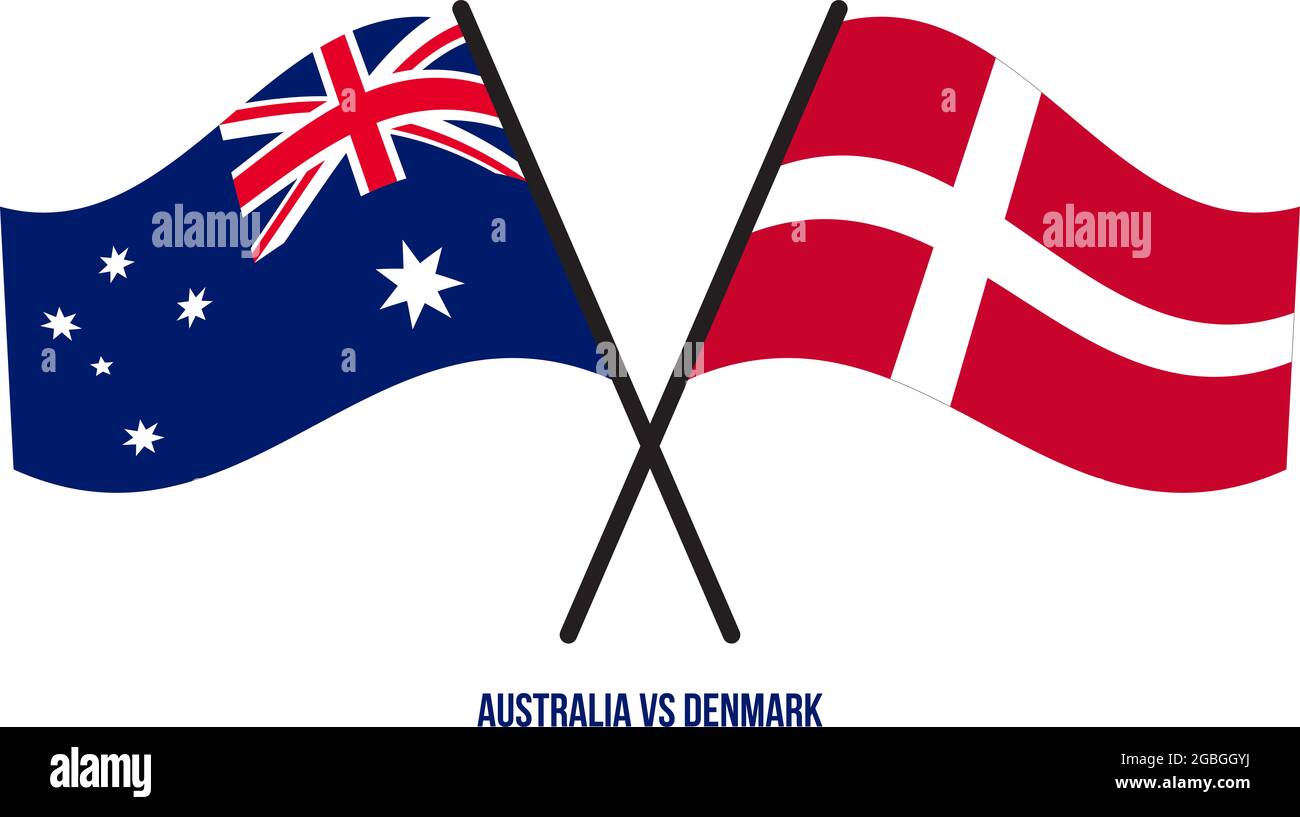 Australia and Denmark Flags Crossed And Waving Flat Style. Official Proportion. Correct Colors ...