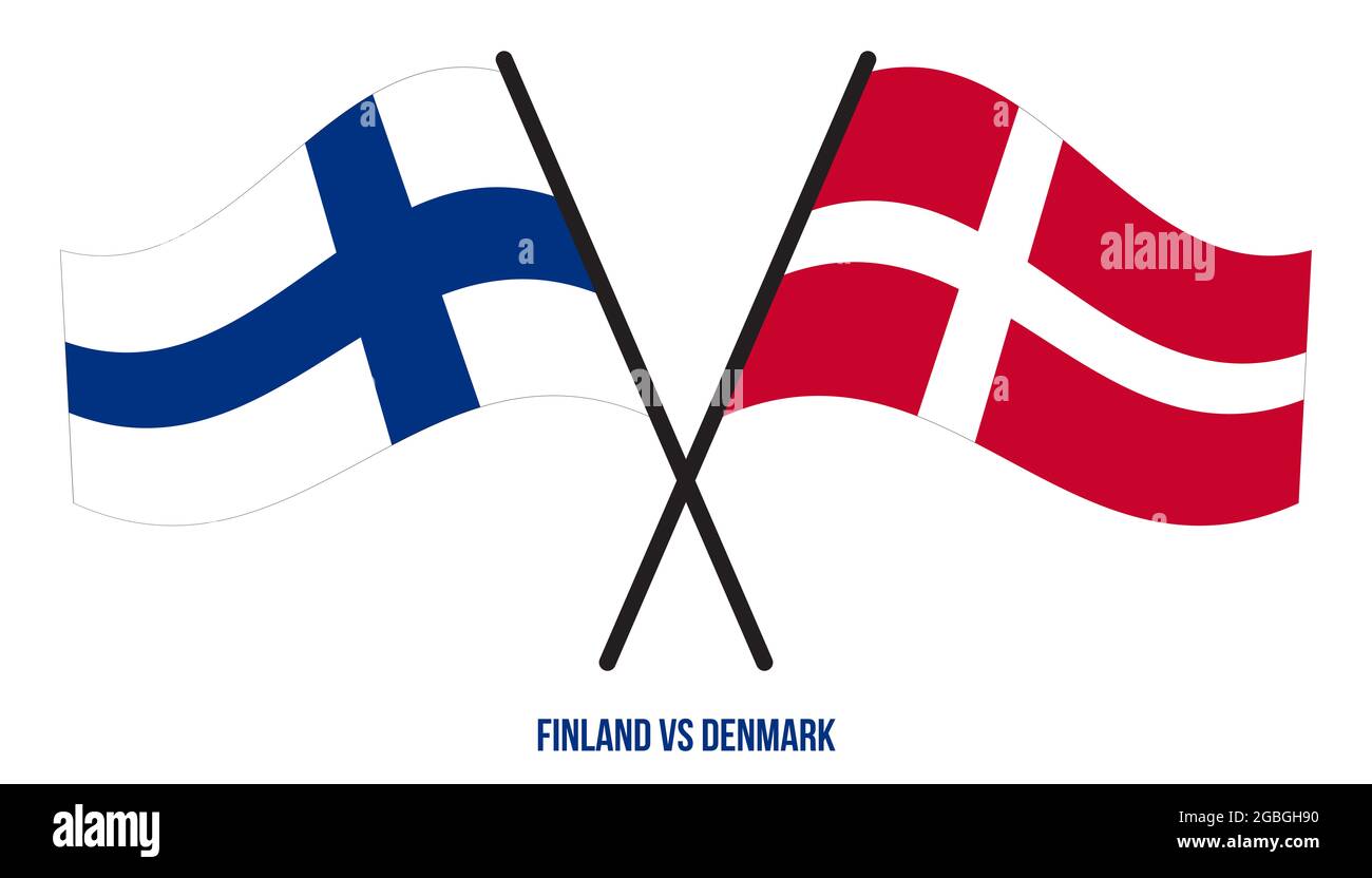 Finland and Denmark Flags Crossed And Waving Flat Style. Official ...