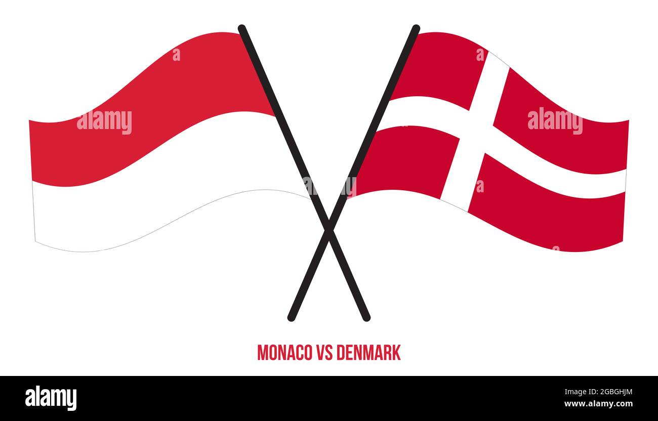 Monaco and Denmark Flags Crossed And Waving Flat Style. Official ...