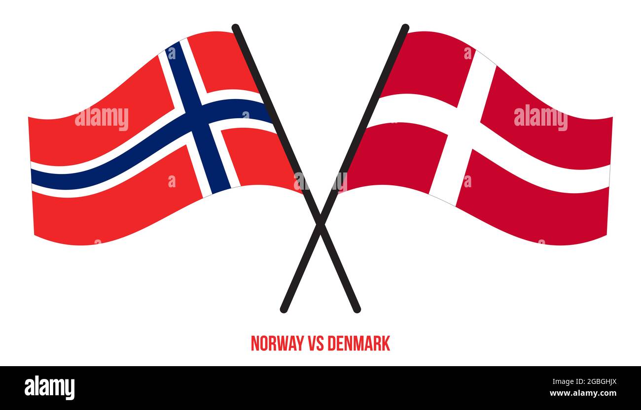 Norway and Denmark Flags Crossed And Waving Flat Style. Official ...