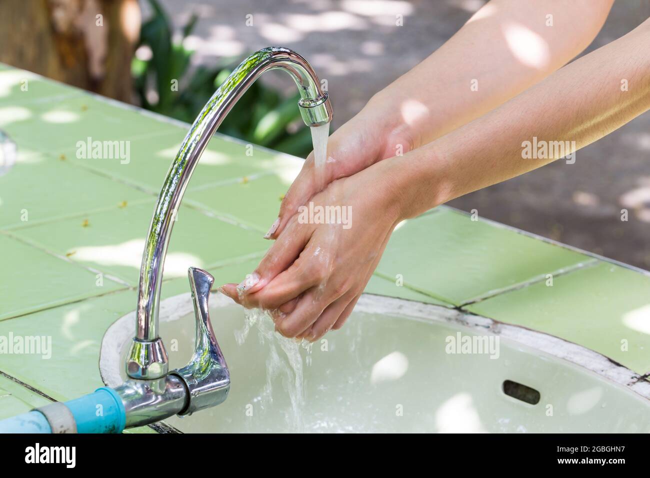 Washing Hands. Cleaning Hands. Hygiene outdoor Stock Photo - Alamy