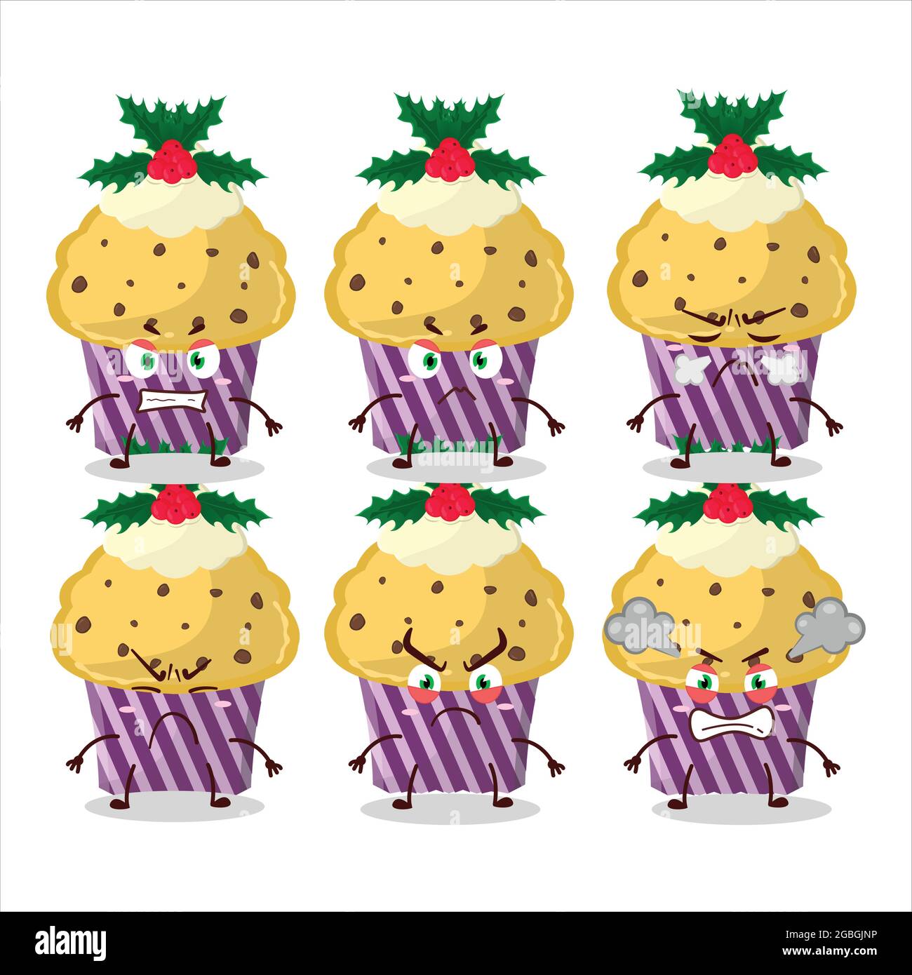 Cupcake with holly berry cartoon character with various angry ...