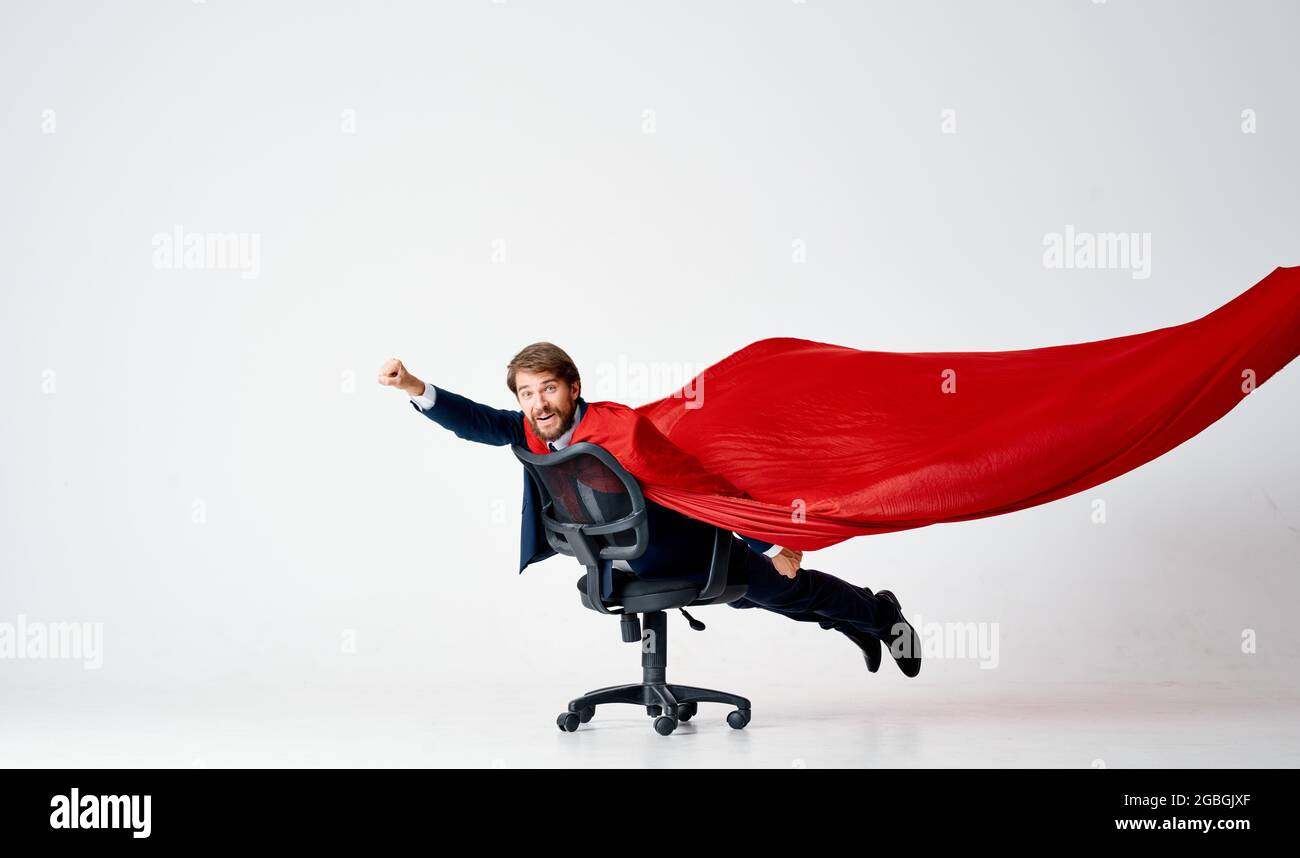 business man in red cloak superman manager office Stock Photo - Alamy