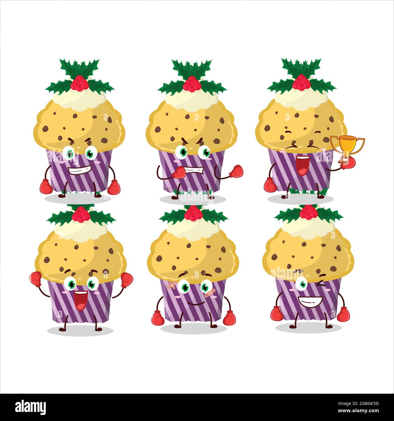A sporty cupcake with holly berry boxing athlete cartoon mascot design ...