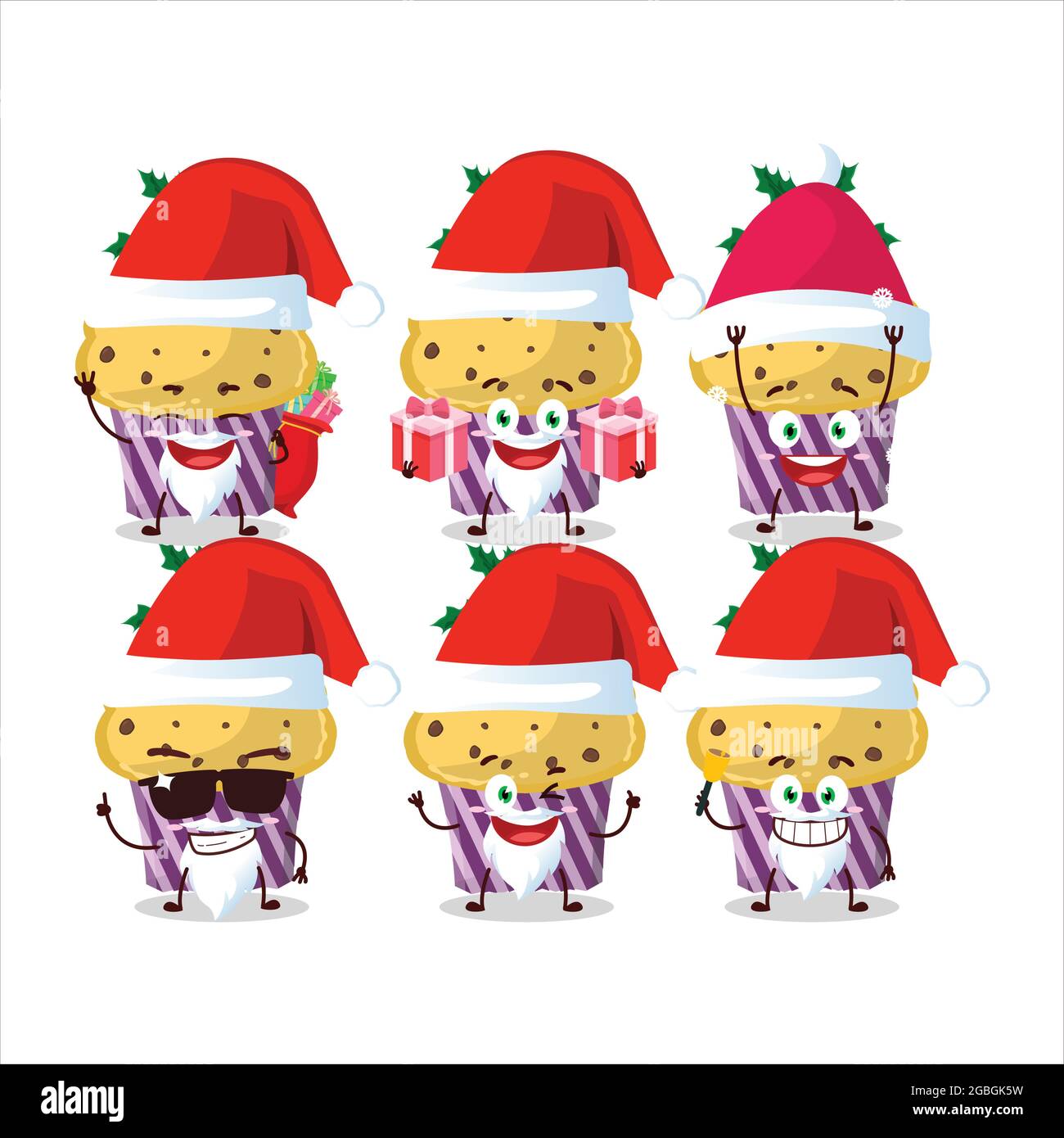 Santa Claus emoticons with cupcake with holly berry cartoon character ...