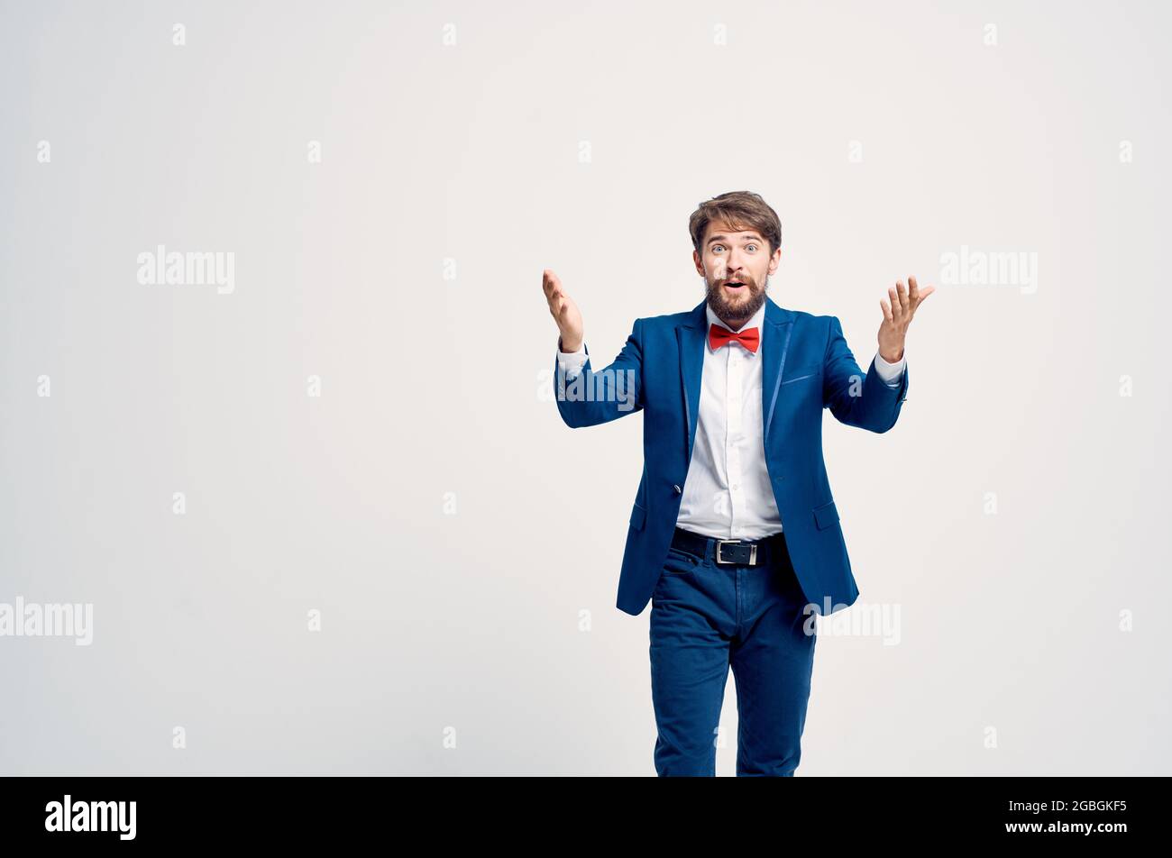 man in professional suit posing fashion manager light background Stock ...