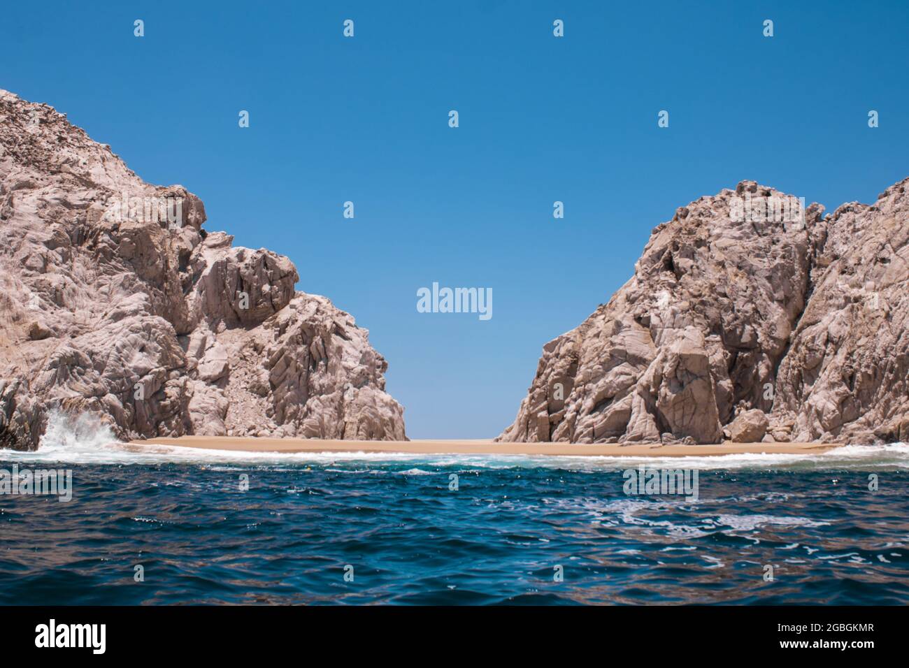 Landscape of the Lovers Beach surrounded by the sea and cliffs in Cabo ...