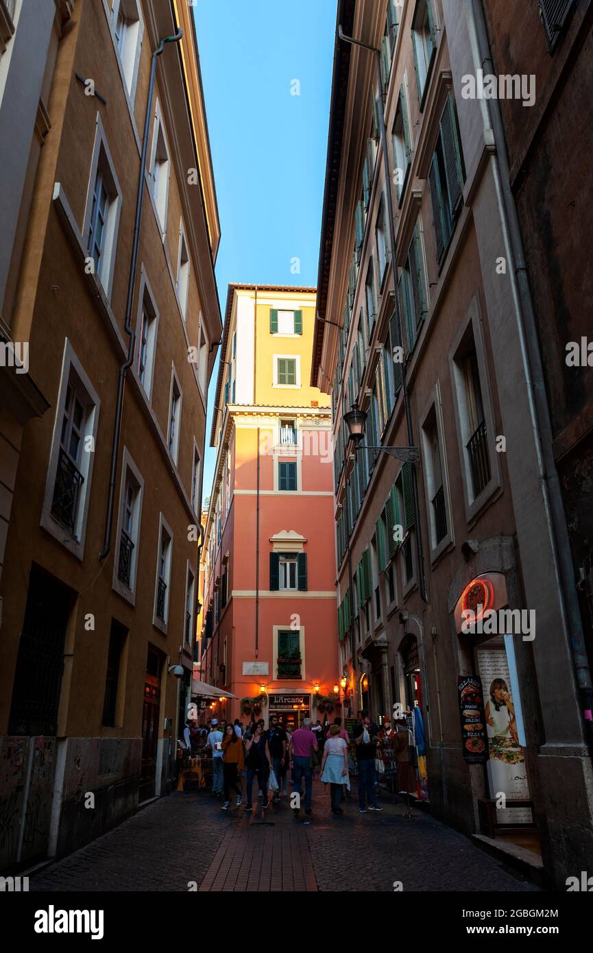 Rome, Italy - October 2019: Old buildings in pastel colours located on ...