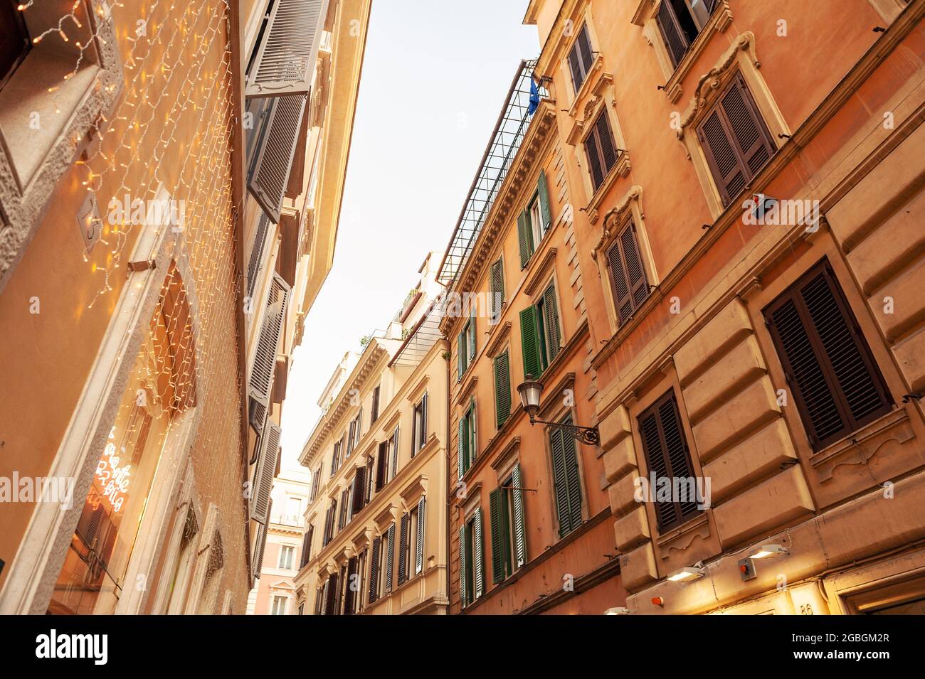 Rome, Italy - October 2019: Old buildings in pastel colours located on ...