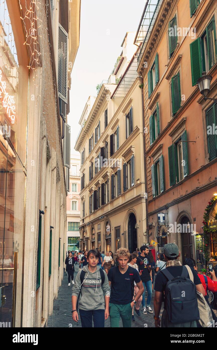 Rome, Italy - October 2019: Old buildings in pastel colours located on ...