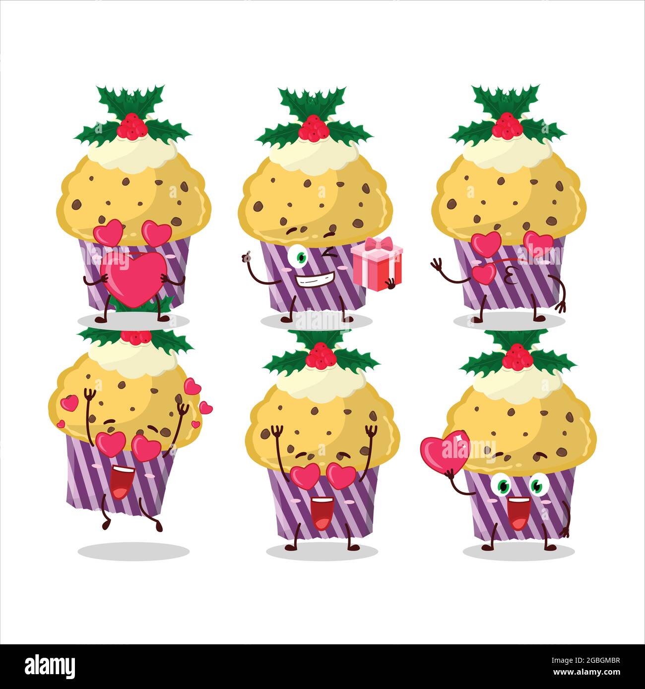 Cupcake with holly berry cartoon character with love cute emoticon ...