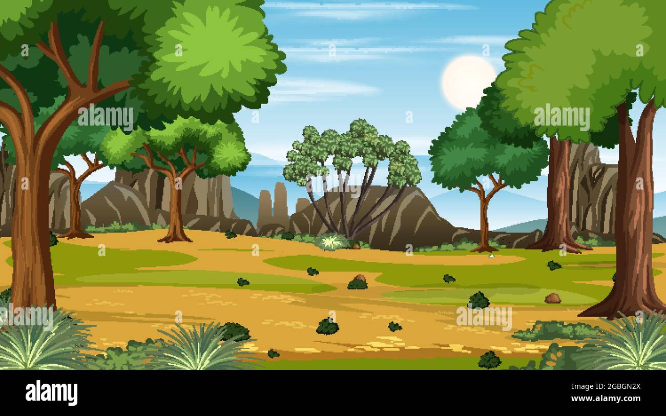 Forest scene with various forest trees illustration Stock Vector Image ...