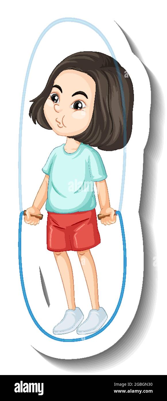 A girl jumping rope cartoon character sticker illustration Stock Vector ...